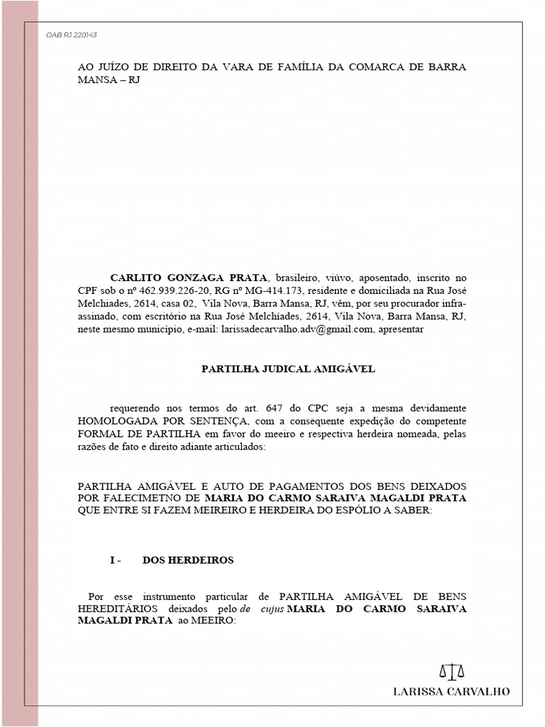 Partilha Amigavel | PDF | Sentença (jurídico) | Justiça criminal