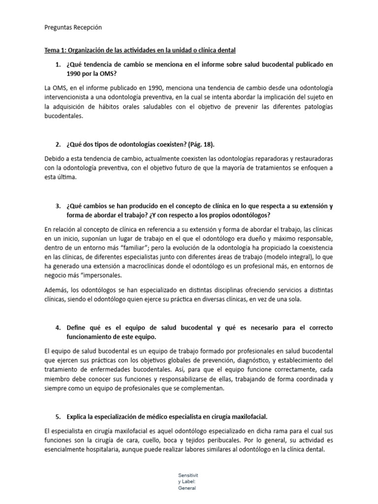 Preguntas Recepción | PDF | Odontología