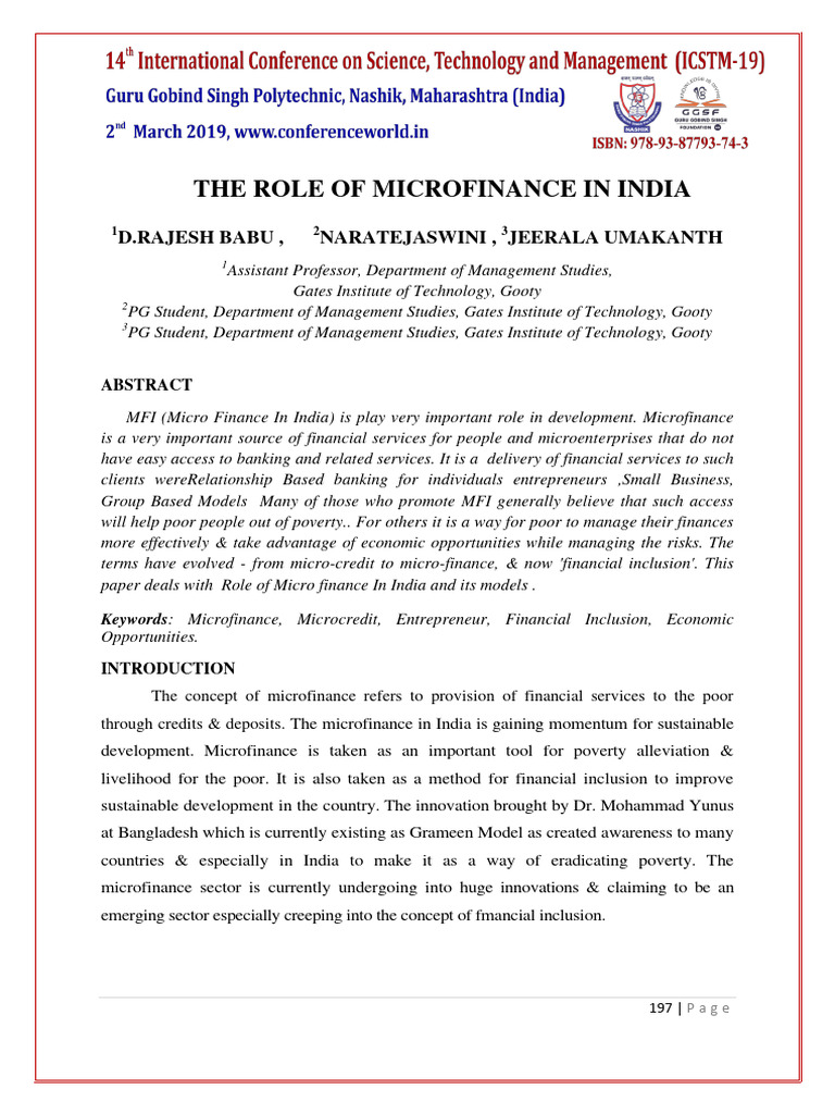 ROLEOFMICRO | PDF | Microfinance | Microcredit