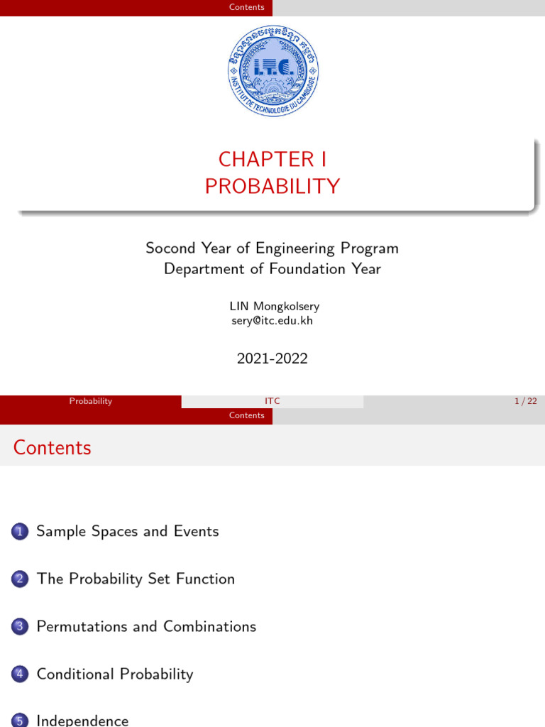 Probability Ch1 (ITC) | PDF | Function (Mathematics) | Probability