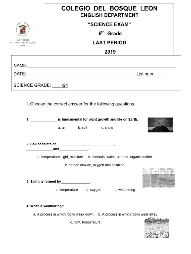 Science Final Exam 2019 | PDF | Erosion | Soil
