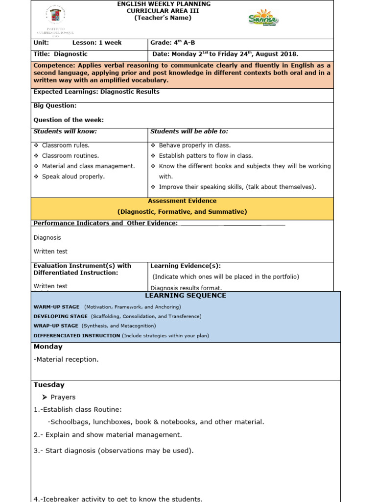 English1st Lesson Plan | PDF