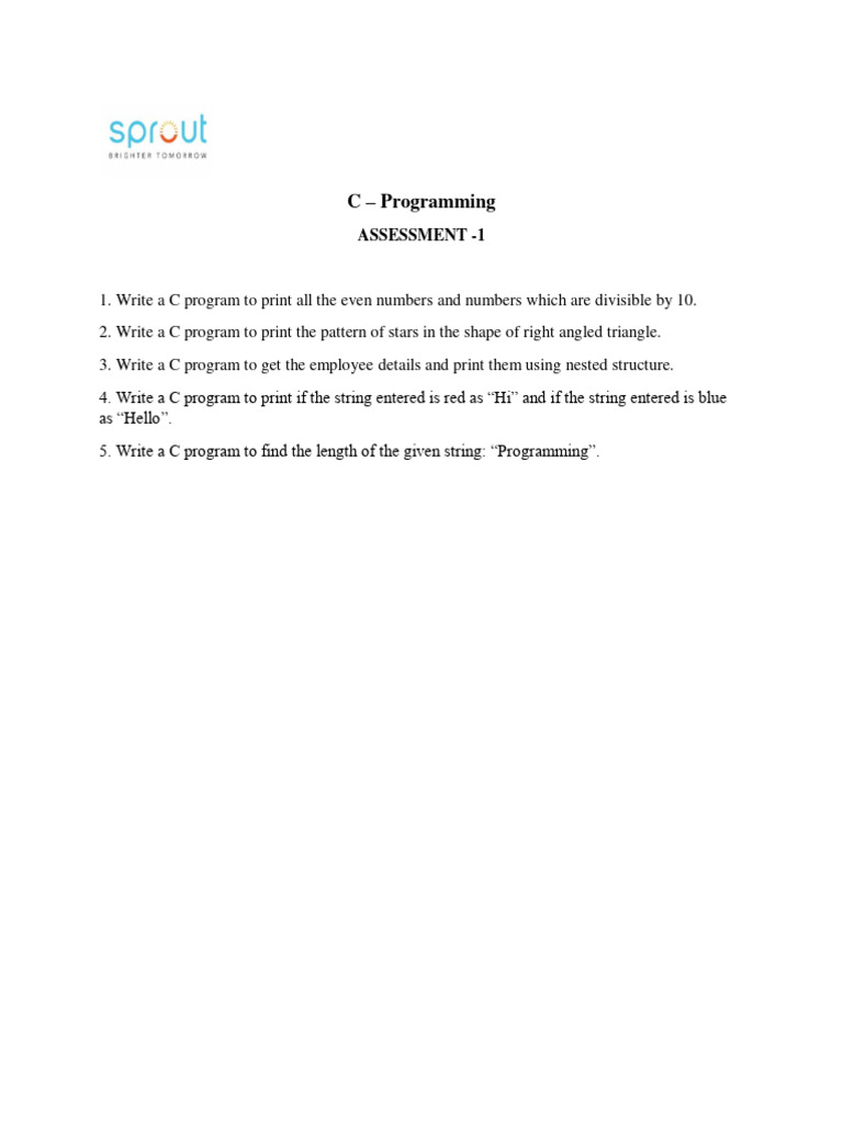 C Programming Assessment Tasks | PDF