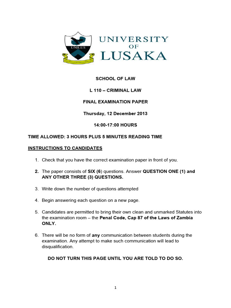 Criminal Law Final Exam Paper 2013 | PDF | Crimes | Crime & Violence