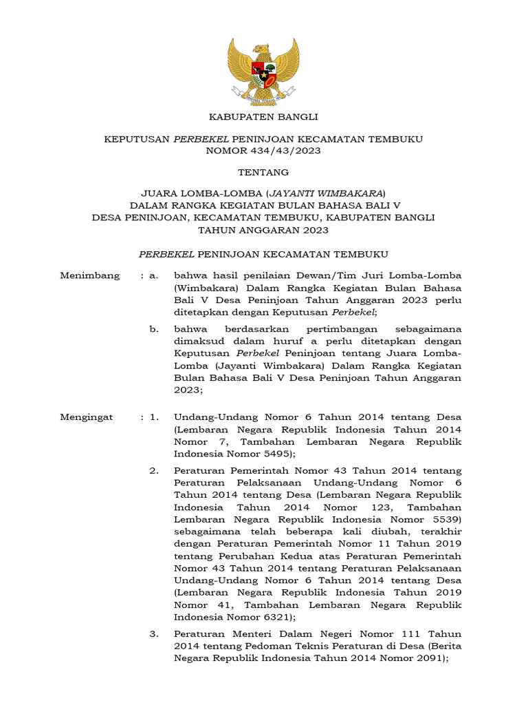 SK Juara Lomba Bulan Bahasa Bali 2023 | PDF