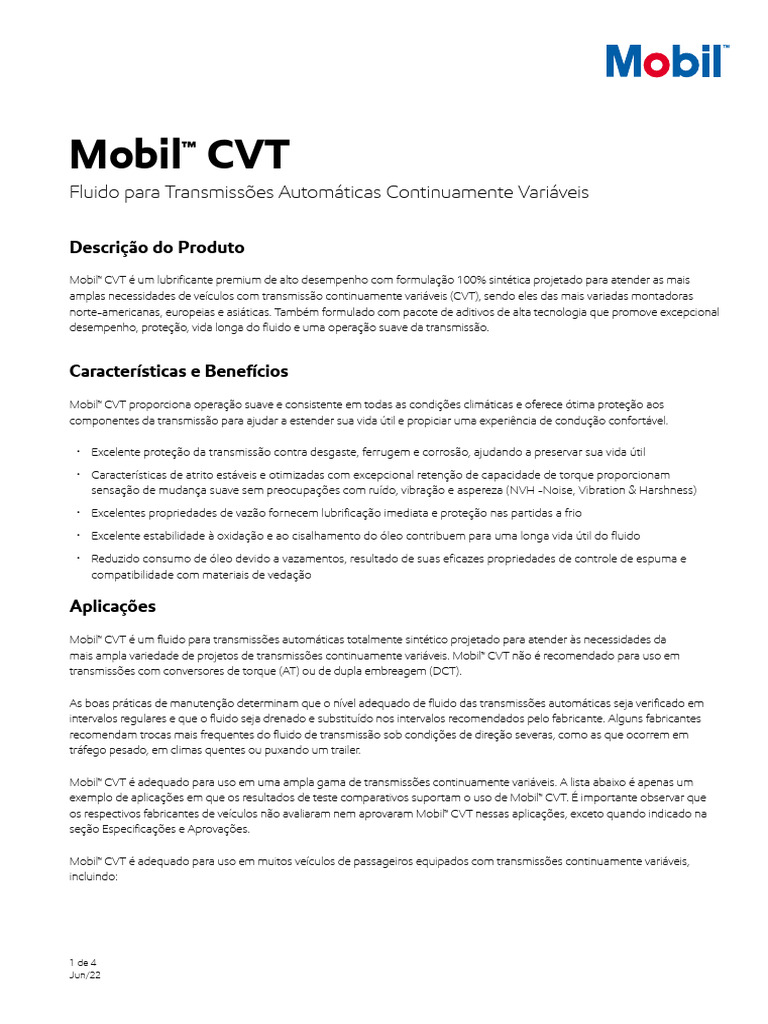 FICHA TECNICA - Mobil CVT | Download grátis PDF | Exxon Mobil ...