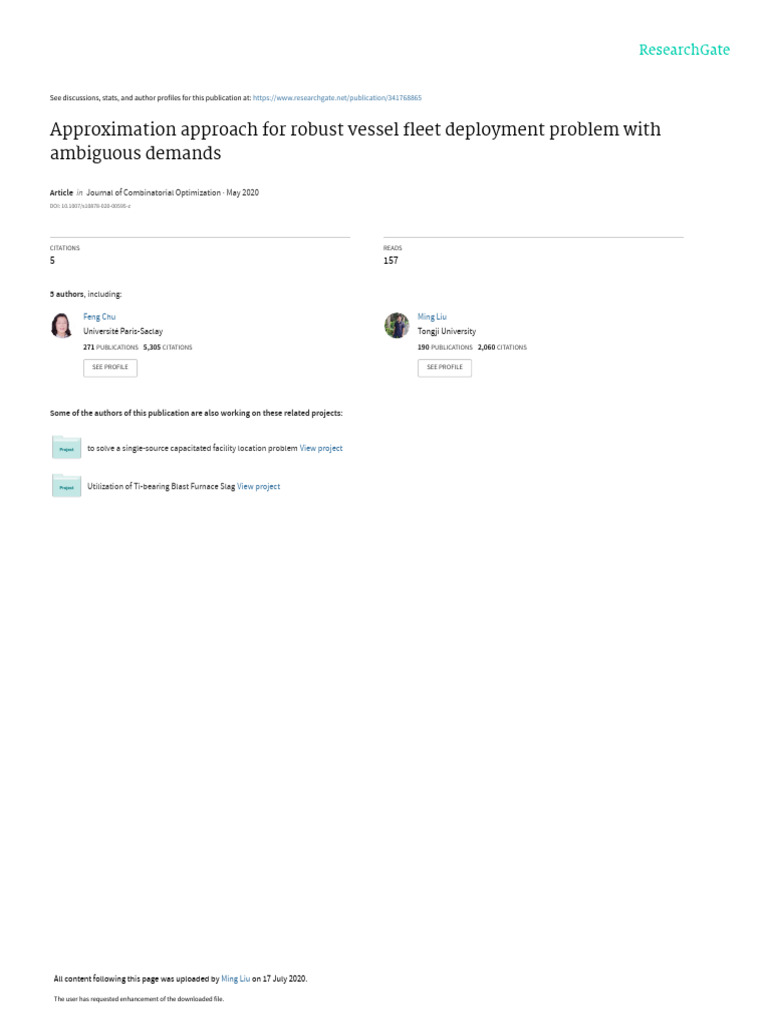 Approximation For Robust Vessel Fleet Deployment | PDF | Freight ...