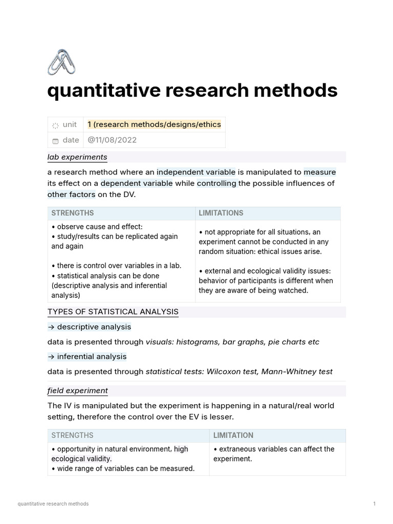 Quantitative Research Methods | PDF | Experiment | Methodology