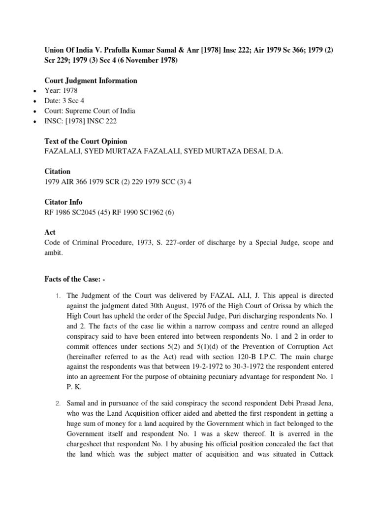 UOI v. Prafulla Kumar Samal Case Summary | PDF | Trials | Rape