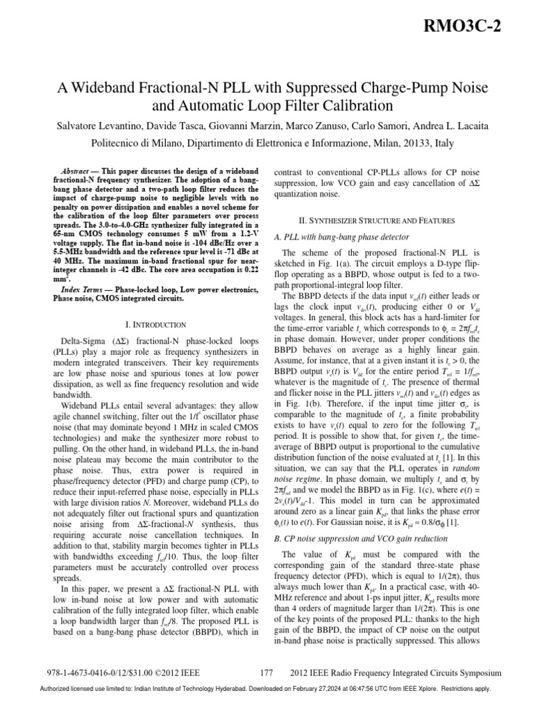 A Wideband Fractional-N PLL With Suppressed Charge-Pump Noise and Automatic Loop Filter ...