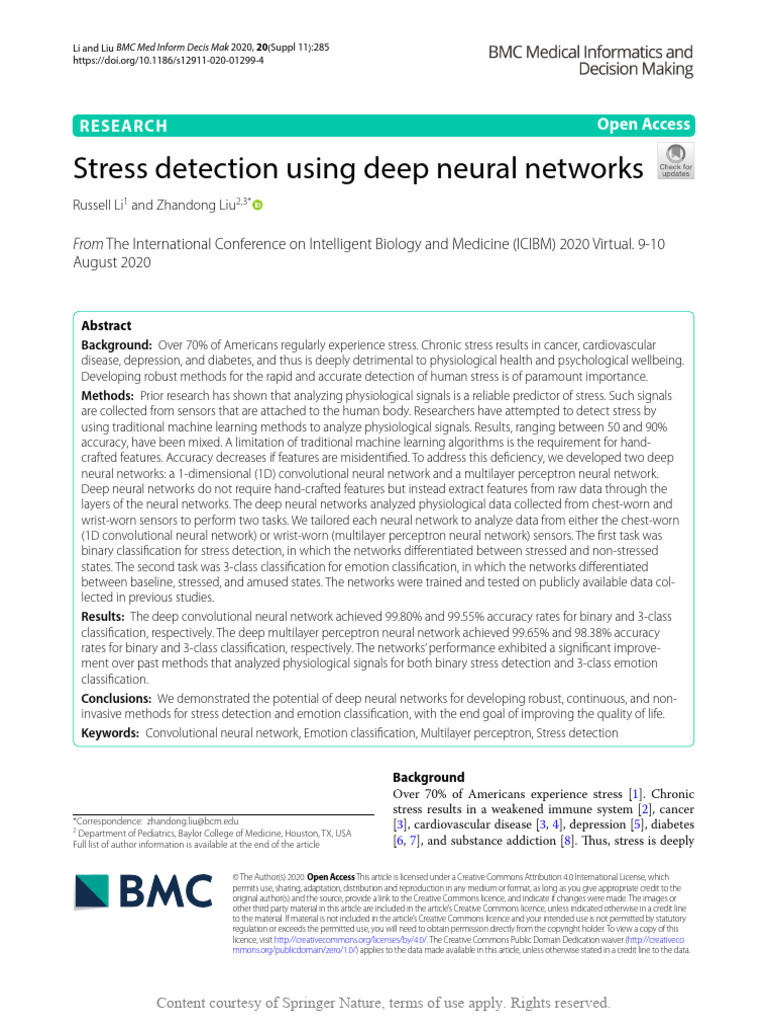 Stress Detection Using Deep Neural Networks Pdf Artificial Neural