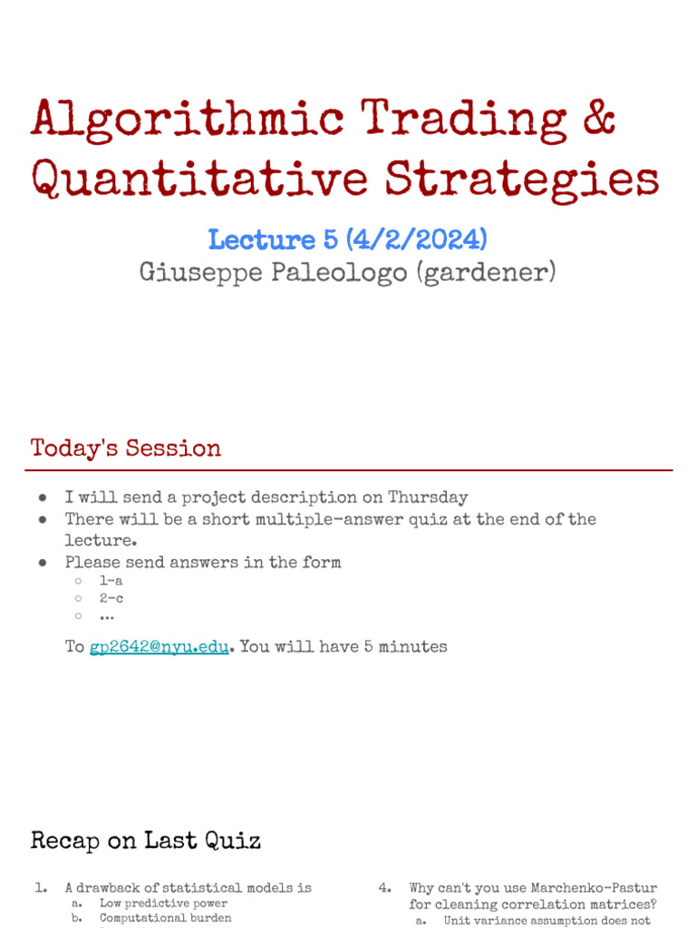 Algorithmic Trading & Quantitative Strategies Gappy Lecture 5 | PDF ...