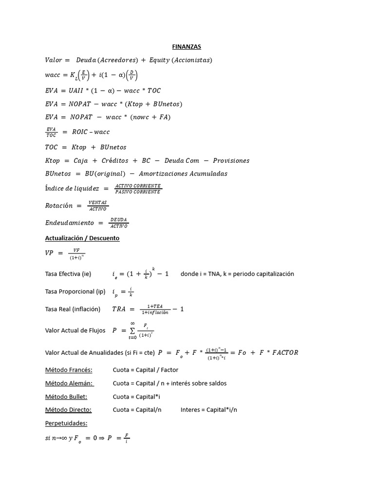 HOJA DE FORMULAS.docx | PDF | Compartir (Finanzas) | Business