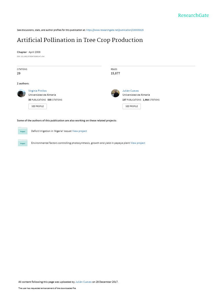 Artificial Pollination in Tree Crop | PDF | Pollination | Branches Of ...