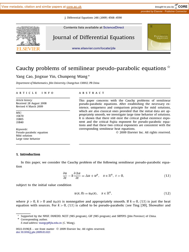 Journal of Differential Equations: Yang Cao, Jingxue Yin, Chunpeng Wang ...