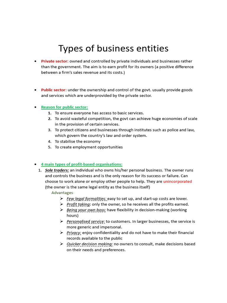 Types of Business Entities Notes | PDF | Business | Cooperative