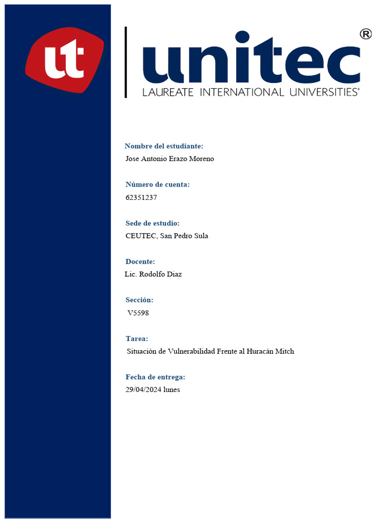 tareaS2- Vulnerabilidad Frente al huracan Mitch- Jose Moreno | PDF ...