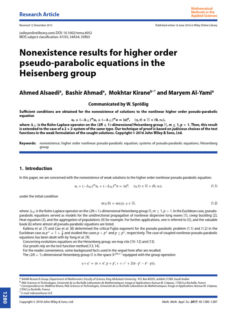 Nonexistence in The Heisenberg | PDF | Mathematics | Mathematical Concepts