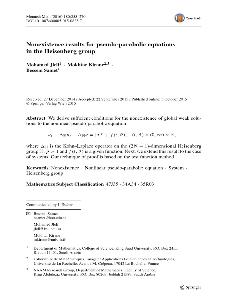 Nonexistence Results For Pseudo Parabolic Equations Heisenberg Pdf Nonlinear System Equations