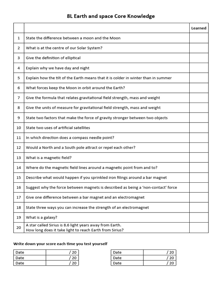 Core Knowledge: Earth and Space Concepts | PDF | Earth | Gravity