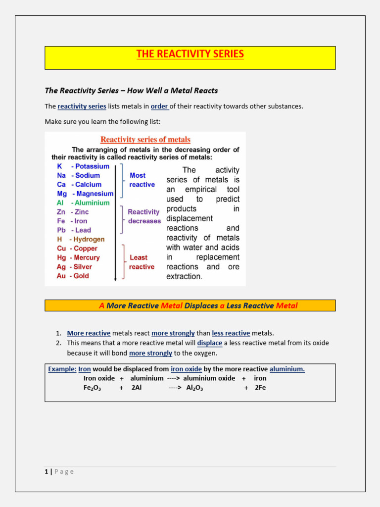 THE_REACTIVITY_SERIES | PDF | Chemical Reactions | Iron