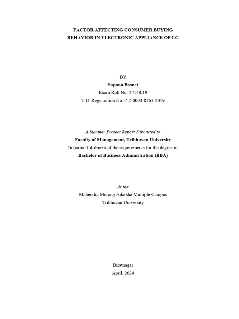Factor Affecting Consumer Buying Behavior in Electronic Appliance of LG | PDF | Consumer ...