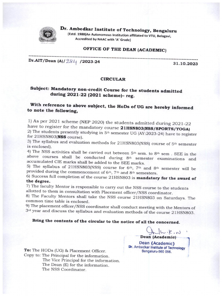 Time_Table for NSS (2021 Scheme) | PDF