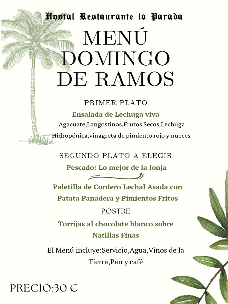 Menú Domingo de Ramos 2 | PDF