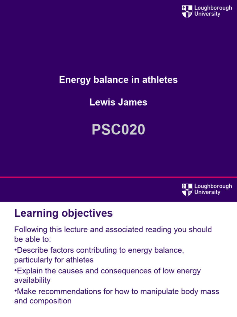 Energy Balance - Lecture Slides | PDF | Calorie | Energy Homeostasis