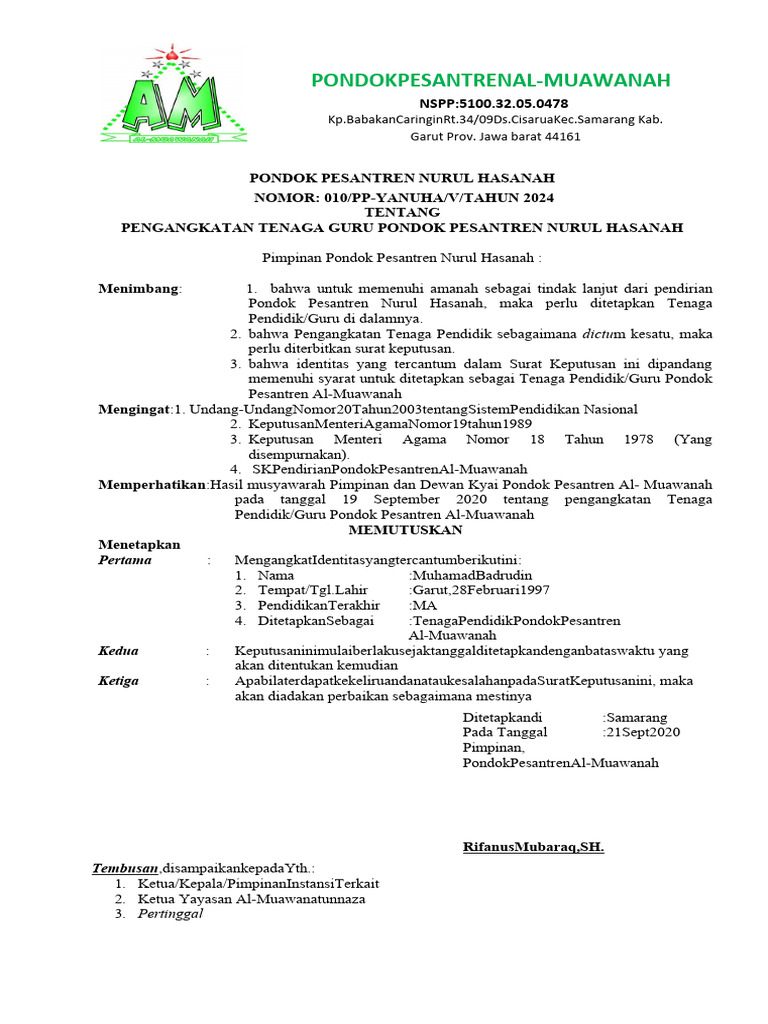 Ilide - Info SK Pengangkatan Guru Pesantren 013631 PR | PDF