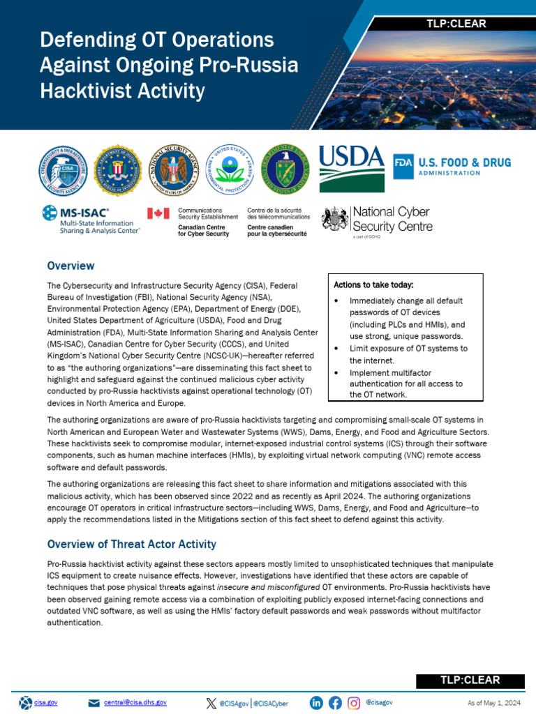 Defending OT Operations Against Ongoing Pro Russia Hacktivist Activity | PDF | Security ...