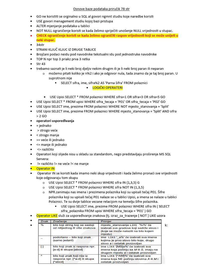 Skripta Priručnici Za Administratora Baza Podataka | PDF