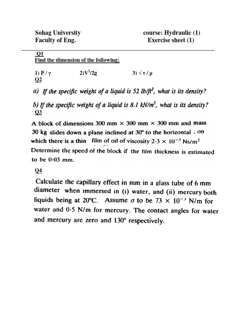 Hydraulic Exercises for Students | PDF