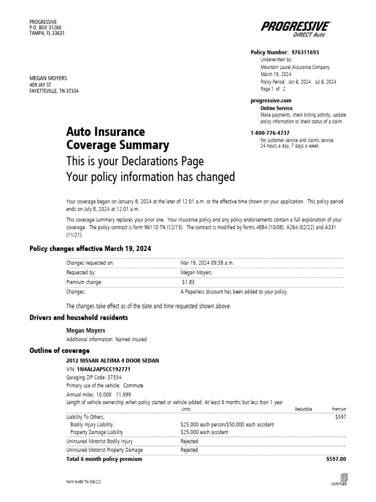 Declarations Page | Download Free PDF | Liability Insurance | Insurance