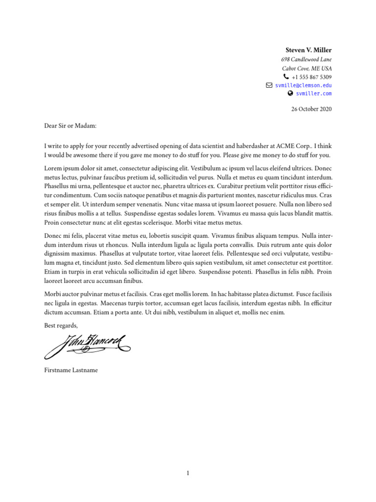 SVM Rmarkdown Cover Letter Example | PDF