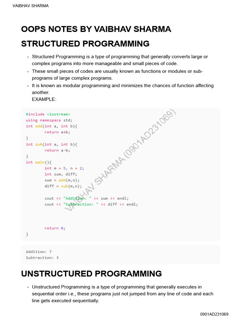 Oops Notes by Vaibhav Sharma (1) - Watermark | Download Free PDF ...
