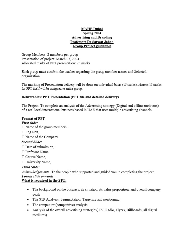 MAHE Dubai Advertising Project Guidelines | PDF | Advertising ...