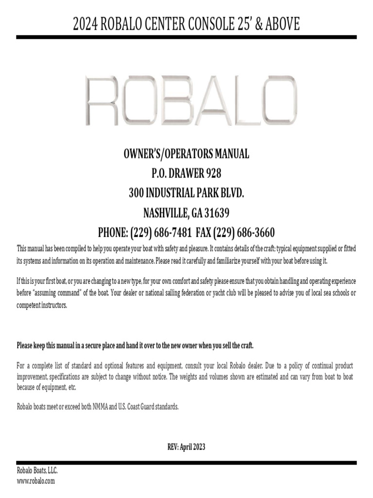 Owner'S/Operators Manual P.O. DRAWER 928 300 Industrial Park Blvd ...