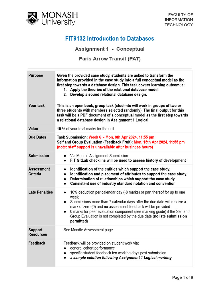 FIT9132 Assignment1 Conceptual Brief | PDF | Computing