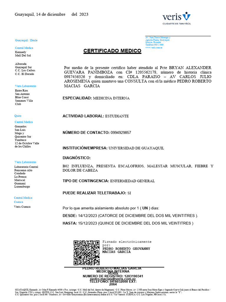 Certificado Medico 628896 | PDF