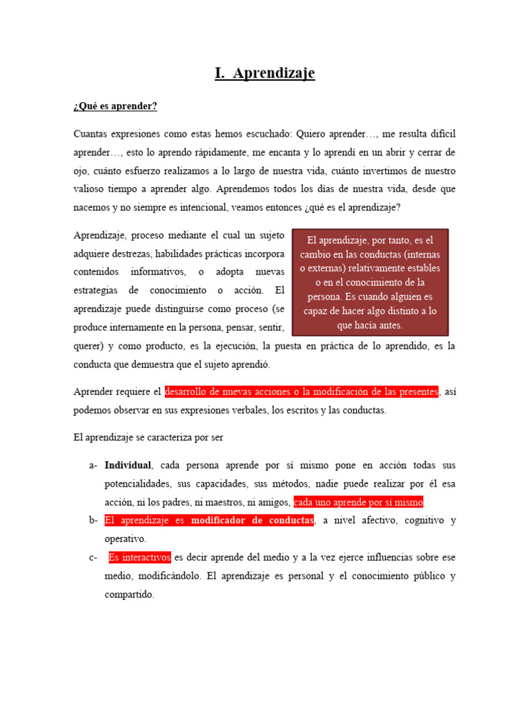 Aprendizaje Metodologia de Estudio Psico 1 | PDF | Aprendizaje | Inteligencia