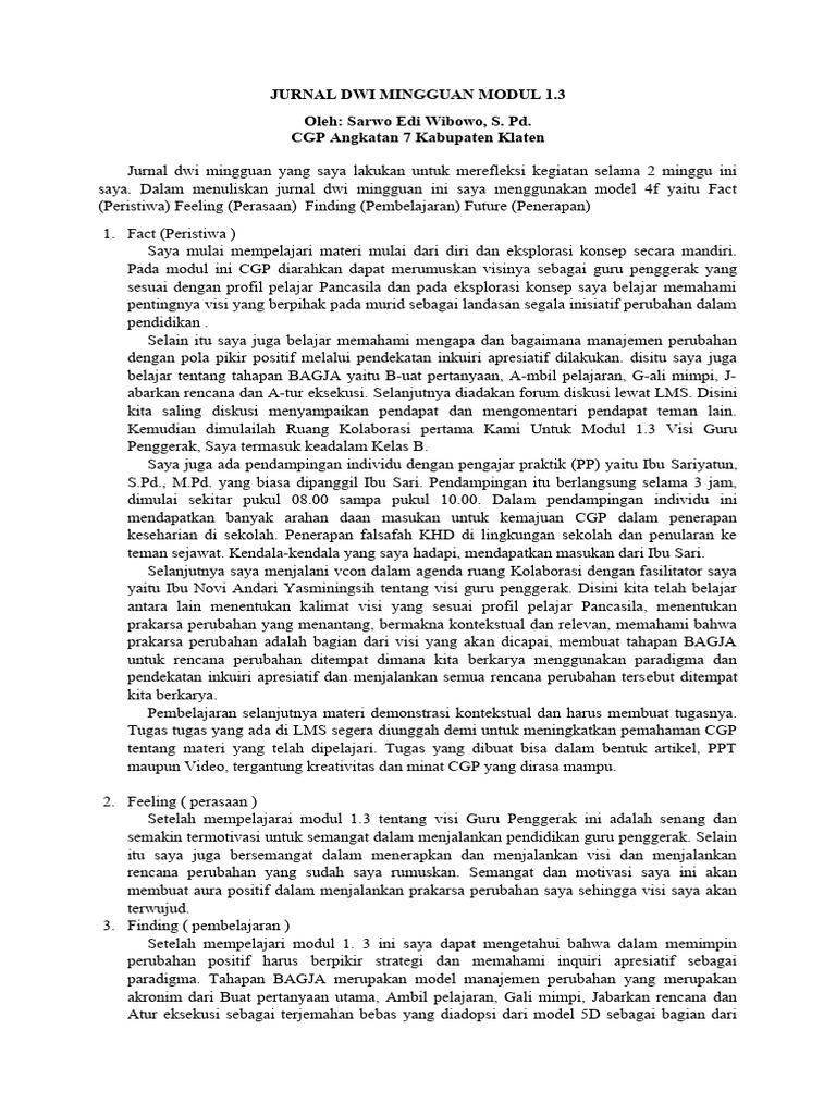 Jurnal Dwi Mingguan Modul 1.3-Sarwo Edi Wibowo | PDF
