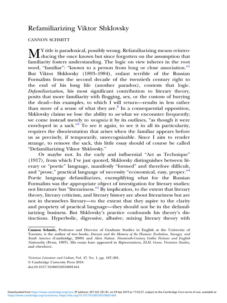 Div Class Title Refamiliarizing Viktor Shklovsky Div | PDF