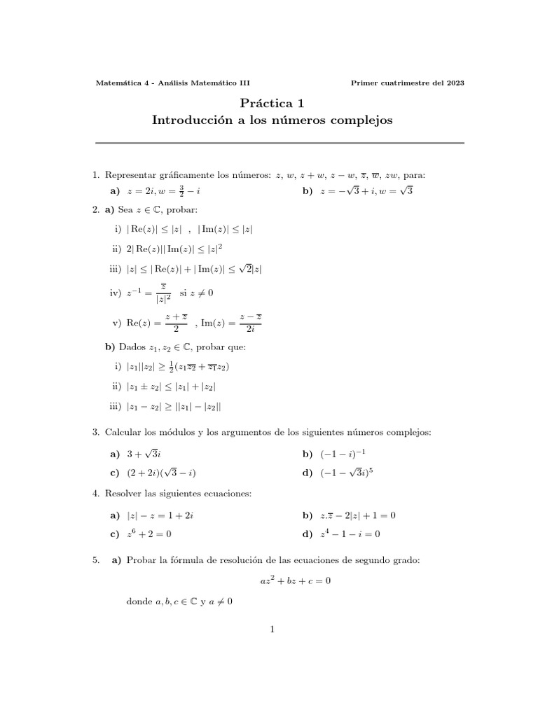 Ejercicios Analisis Complejo | PDF | Matemáticas | Objetos matemáticos