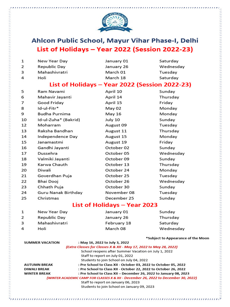 Holidays List 2022 23 | PDF | Religious Holidays | Observances