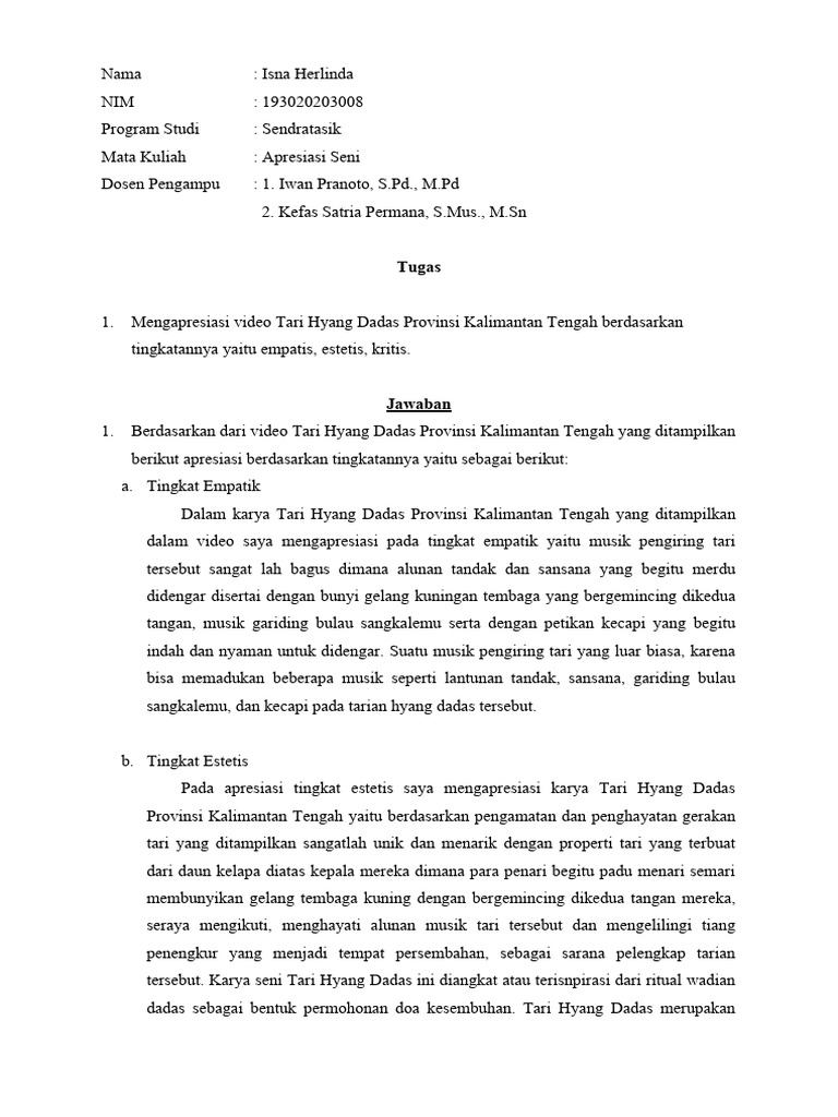 Tugas Isna Herlinda Apresiasi Seni Tari Hyang Dadas | PDF