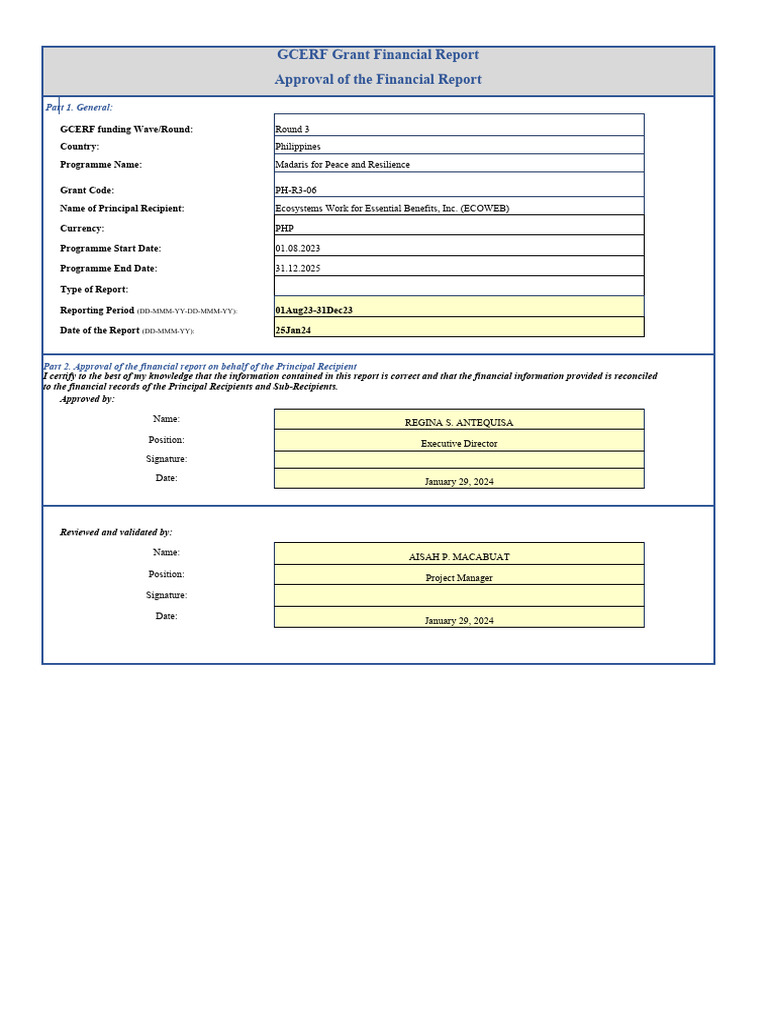 GCERF Grant Financial Report 2023-2025 | PDF | Expense | Money