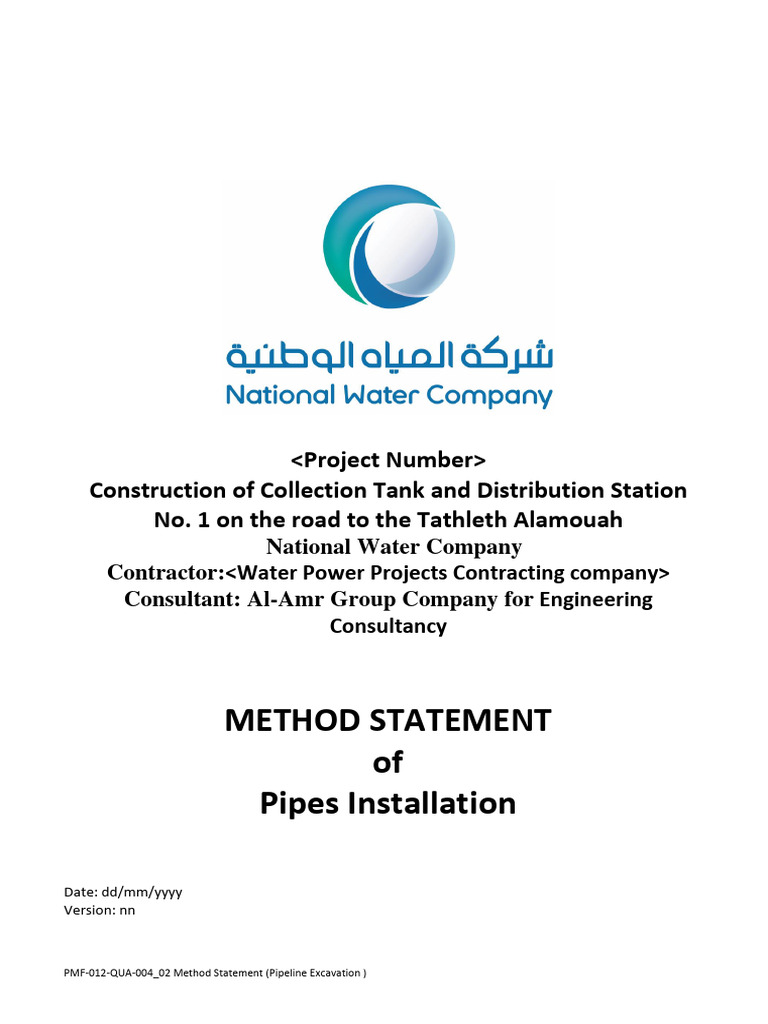 PMF-012-QUA-004 - 02 Method Statement (Pipeline Excavation) | PDF ...