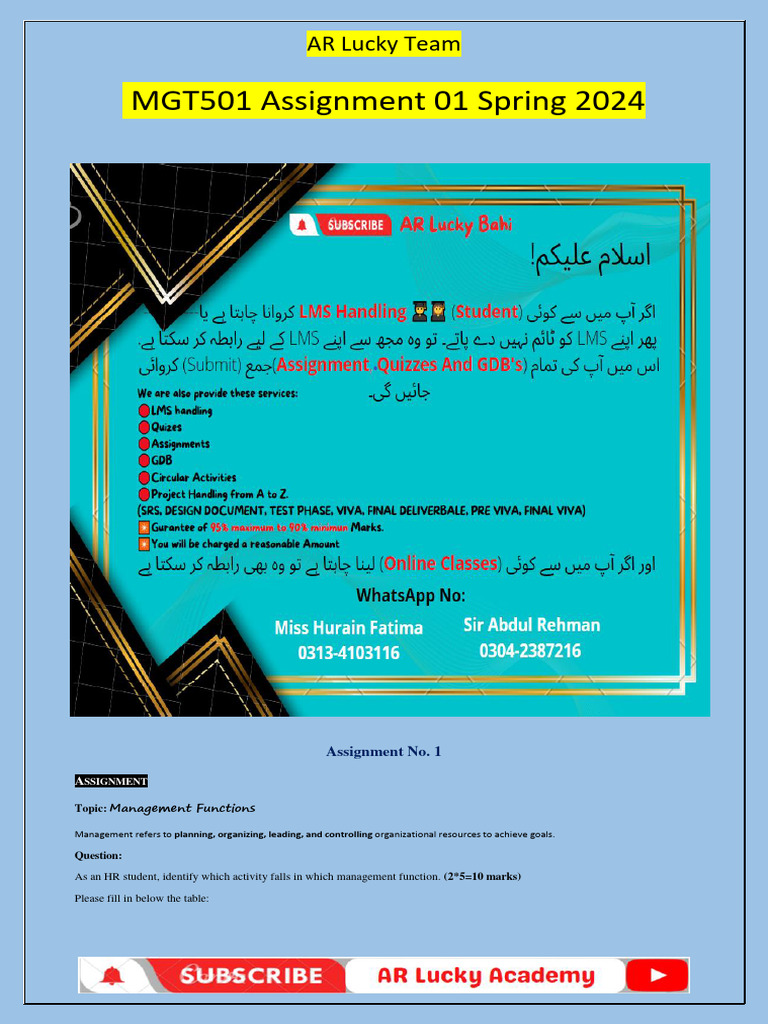 MGT501 Assignment 01 Spring 2024 | PDF | Business | Business Economics