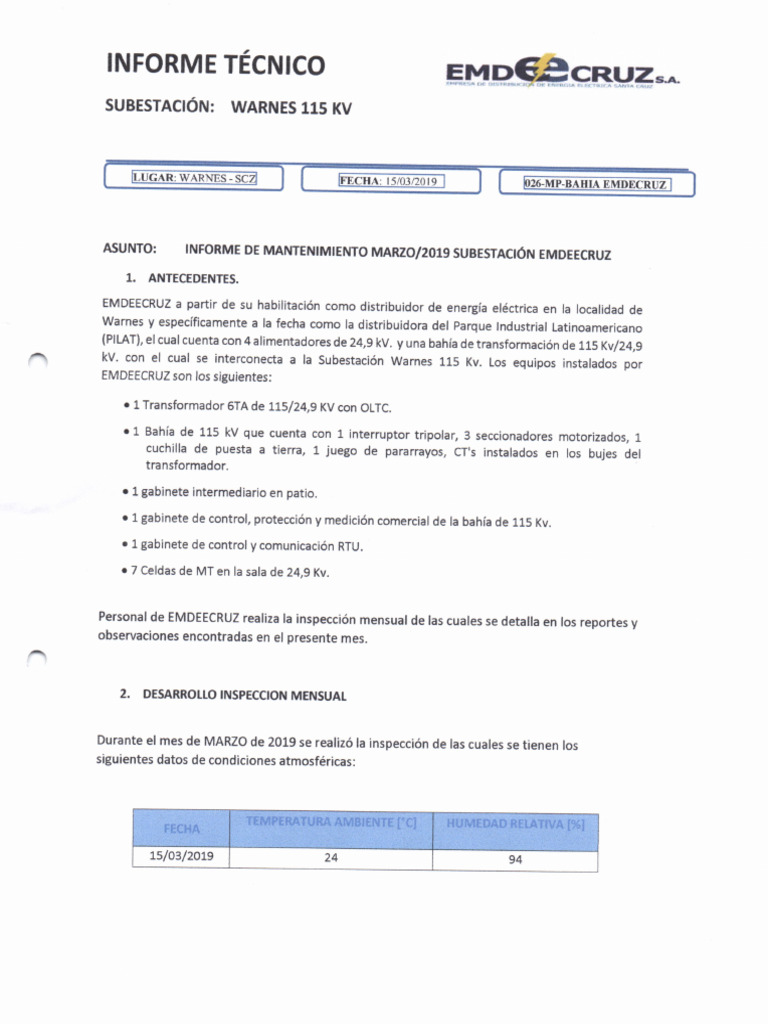 Informe Mensual SE EMZ MAR-2019 | PDF